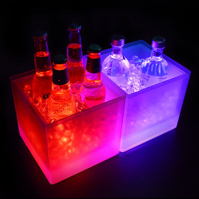 Modern Square LED Ice Bucket , Double Layer Light Up Champagne Bucket ...